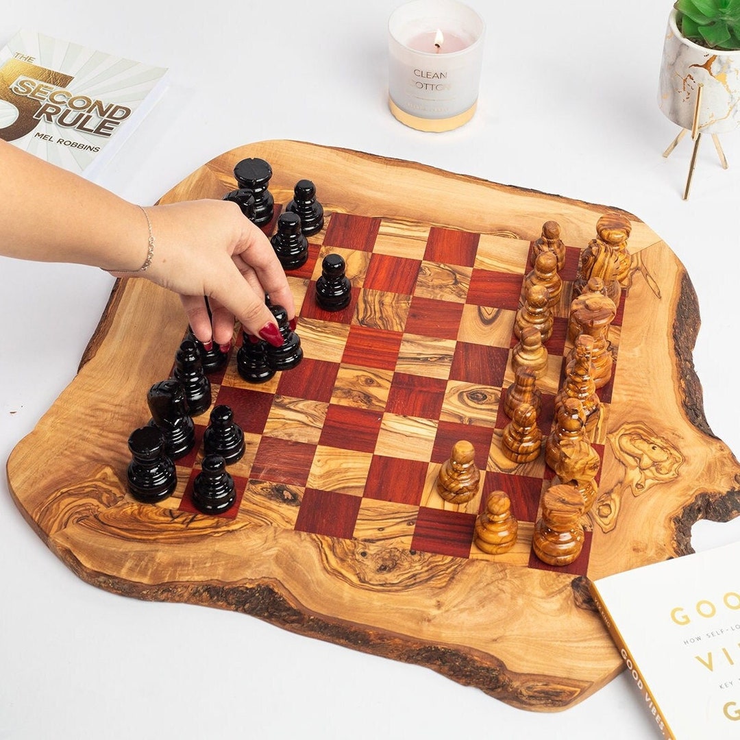 Exceptional Handmade Olive Wood Chess Board - Rustic and Luxurious With ...