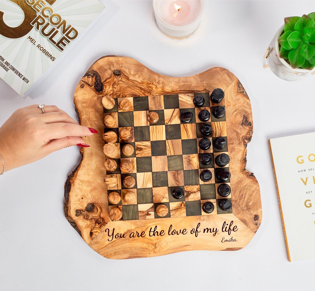 Customized Rustic Olive Wood Chess Board - Single Pieces and Rough ...