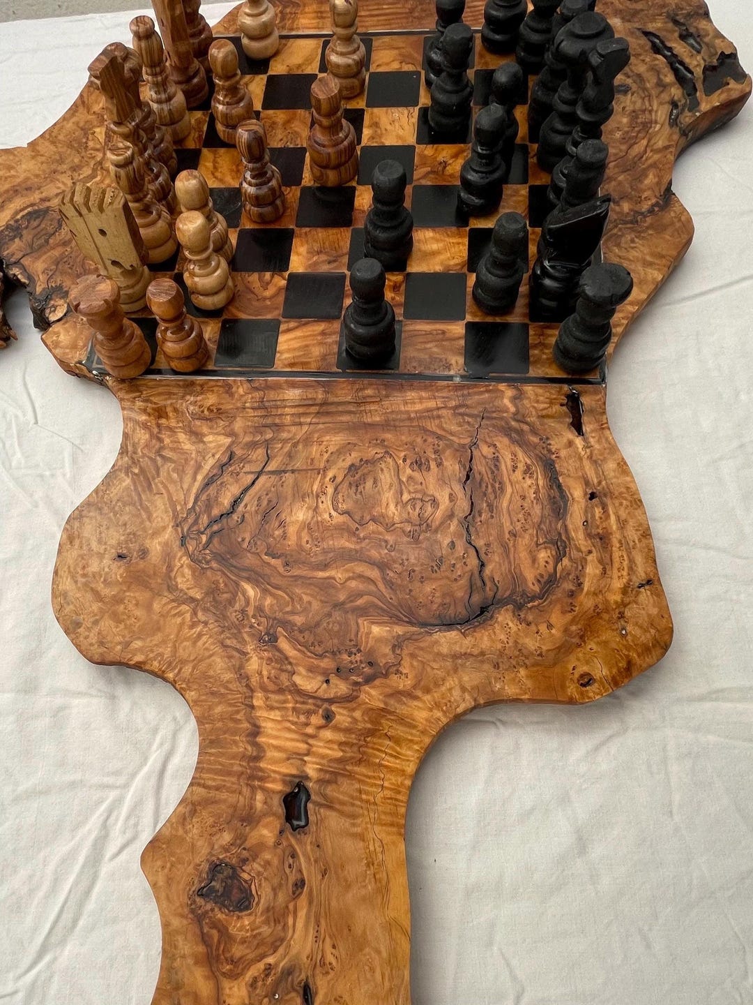 Personalized Olive Wood Chessboard - Rustic Chess Board -chess Gift ...