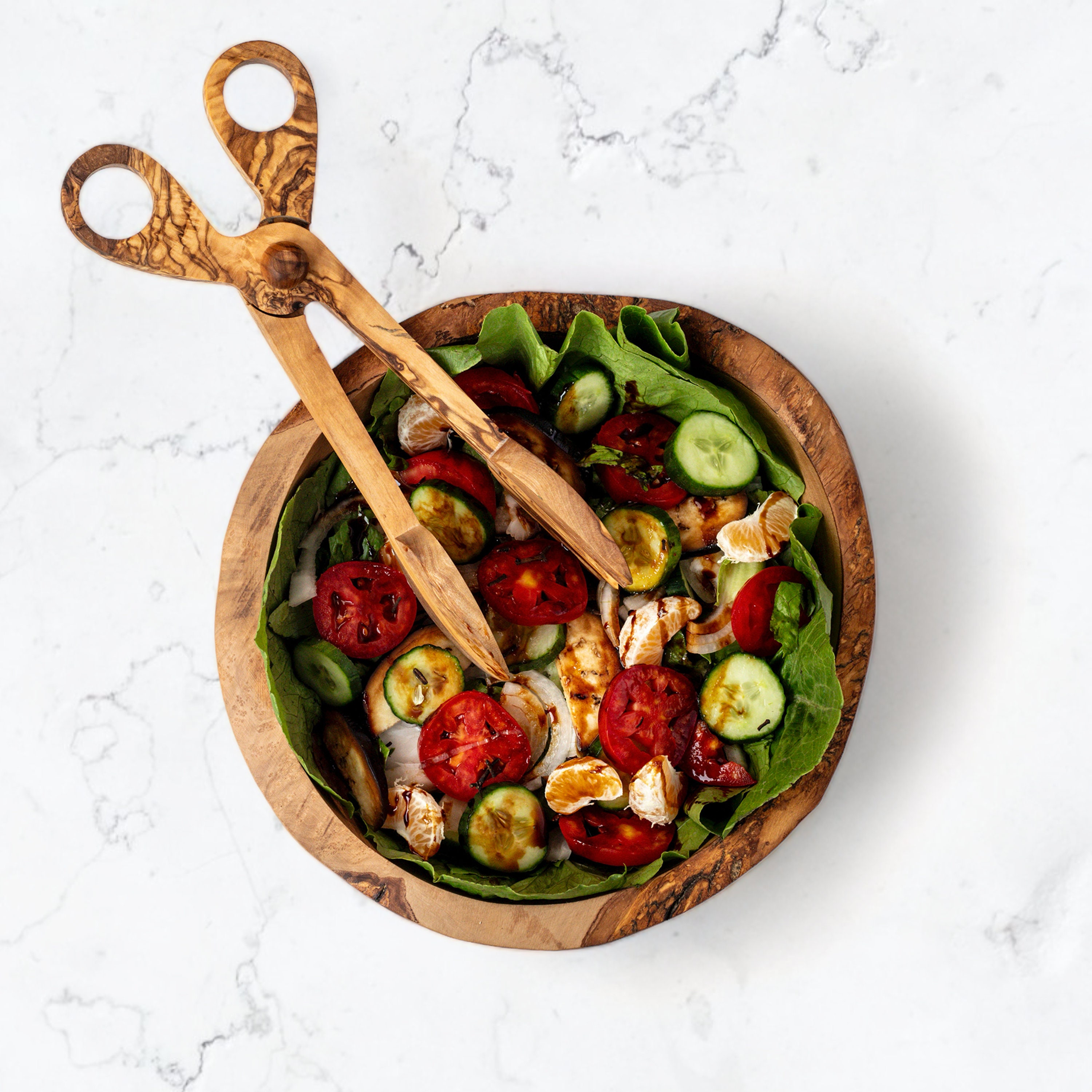 Olive Wood Salad Bowl With Natural Edges and Salad Scissors - Elegant ...