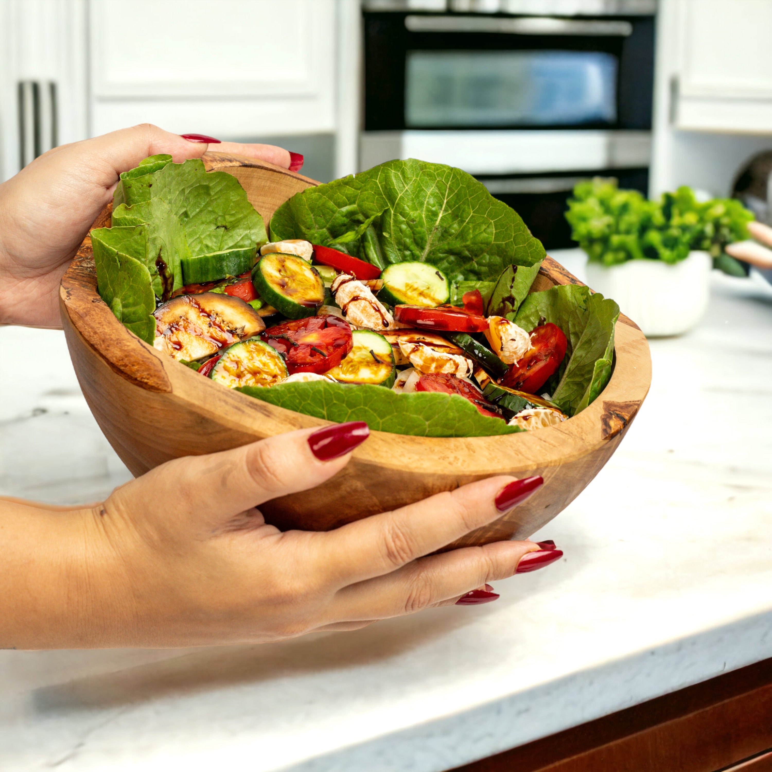 Olive Wood Salad Bowl With Natural Edges and Salad Scissors Elegant ...