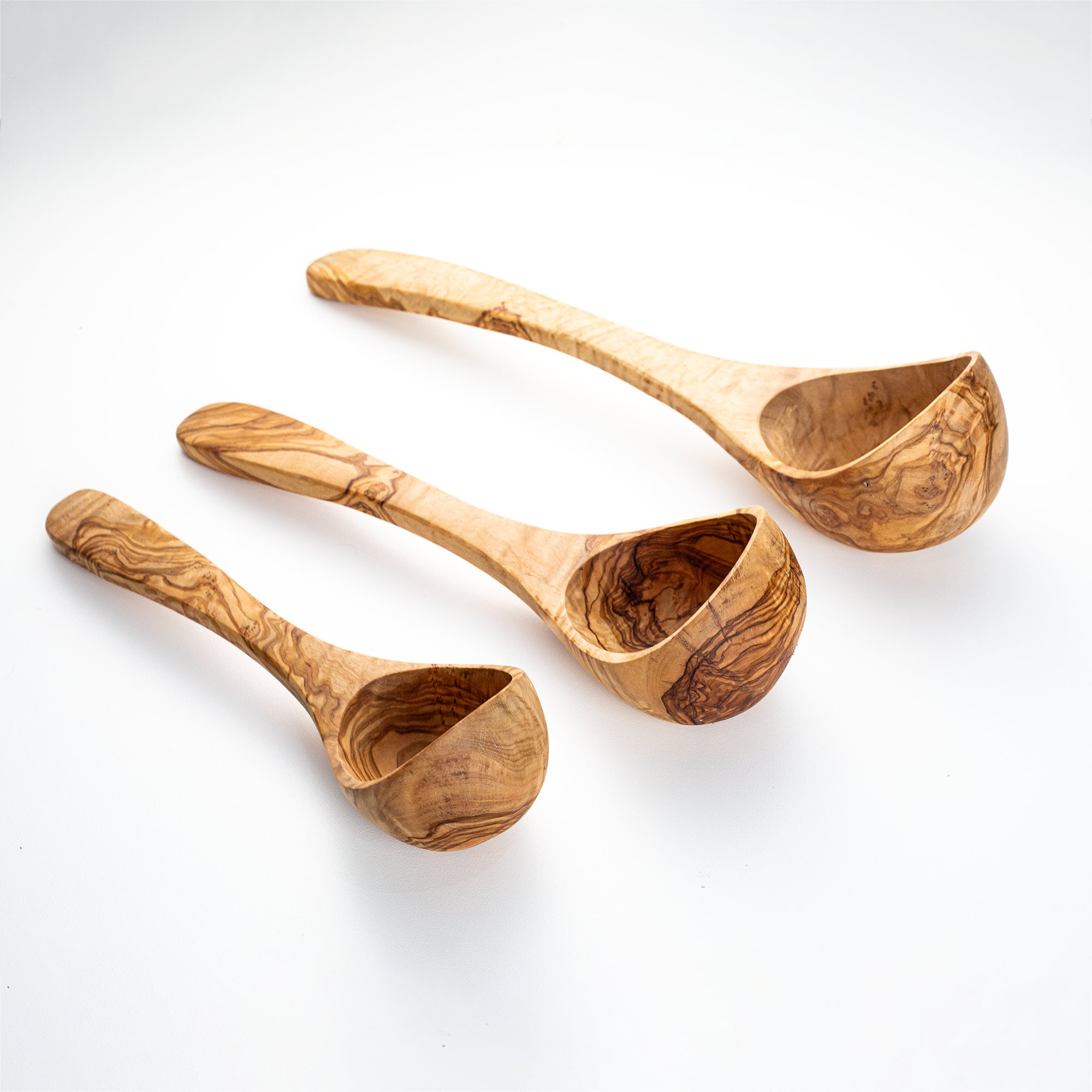 Olive Wood Ladles Handmade Luche Wooden Ladle Kitchen Utensil ...
