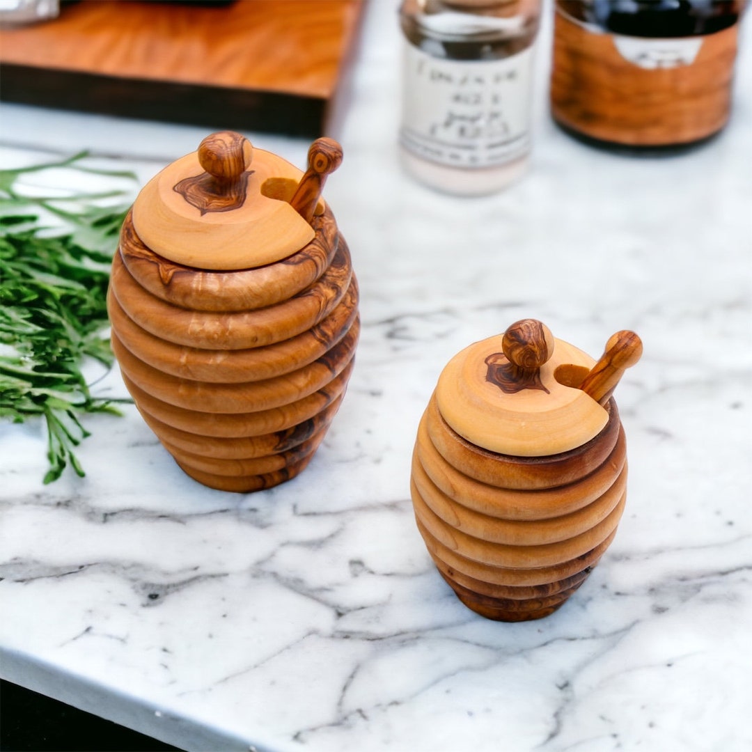 Olive Wood Honey Pot With Handmade Honey Ladle - Gourmet Kitchen ...