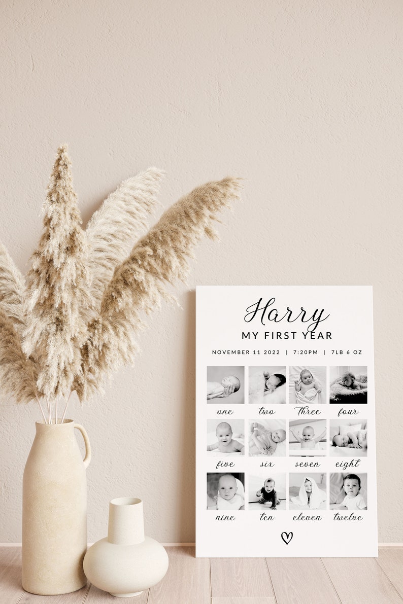 Printable Baby's First Year Poster Template, Modern 1st Birthday Photo ...