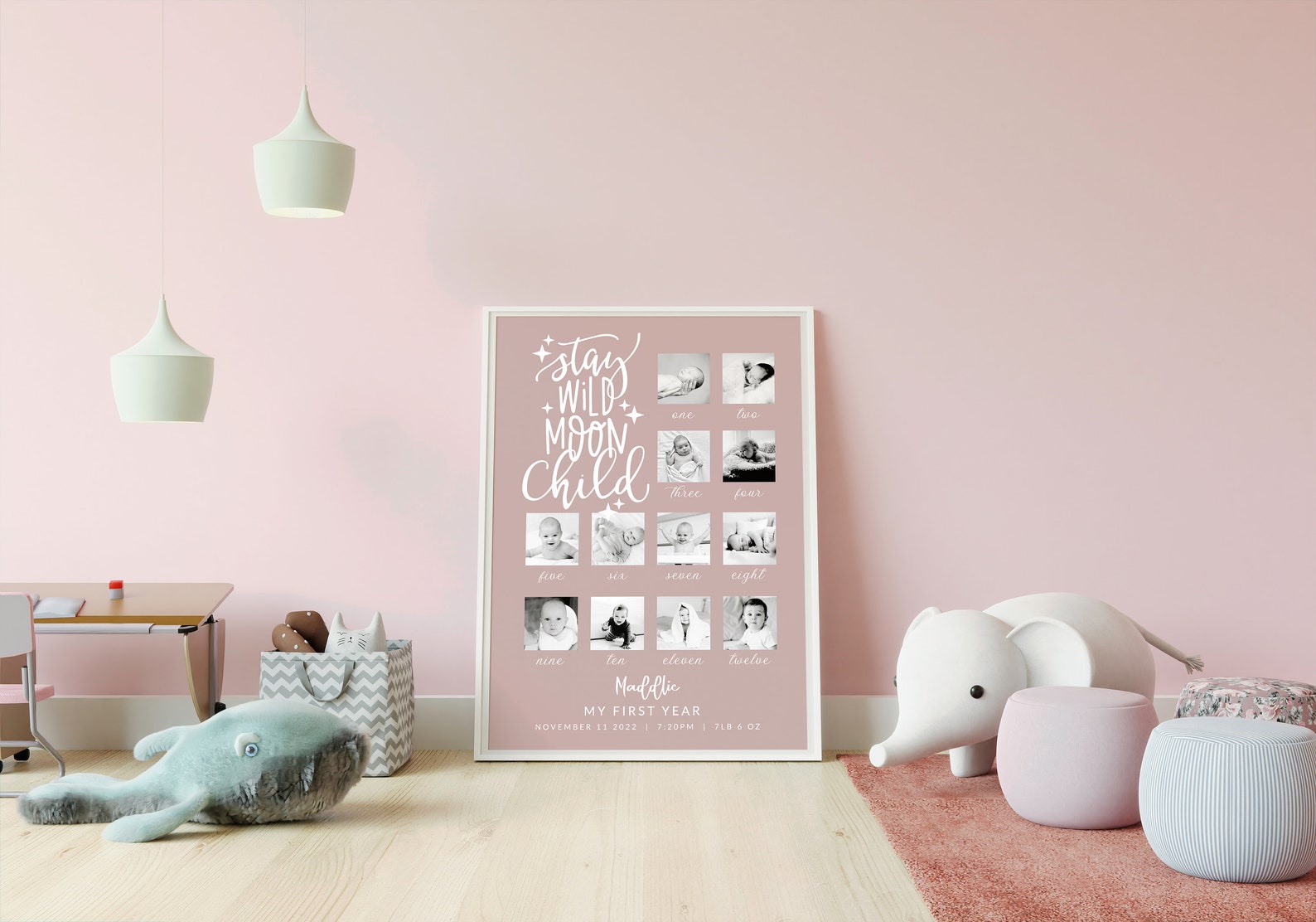Printable Baby's First Year Poster Template, Modern 1st Birthday Photo ...