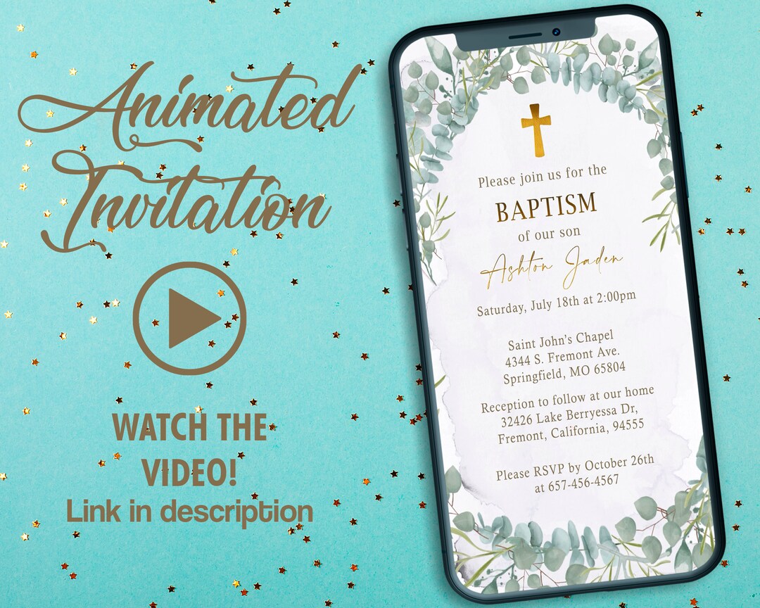 Baptism Invitation, Baptismal Invite, Boho Baptism Video Invitation ...
