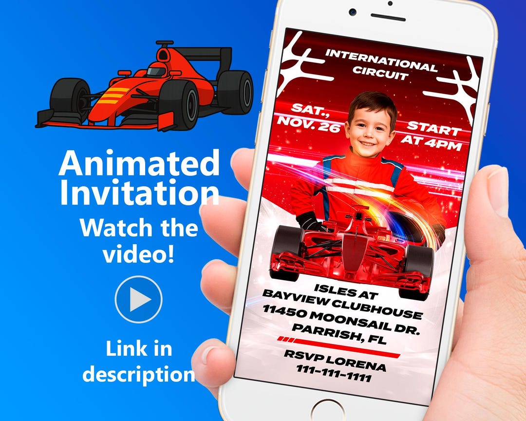 Racing Car Birthday Video Invitation | Grand Prix Party | Animated ...