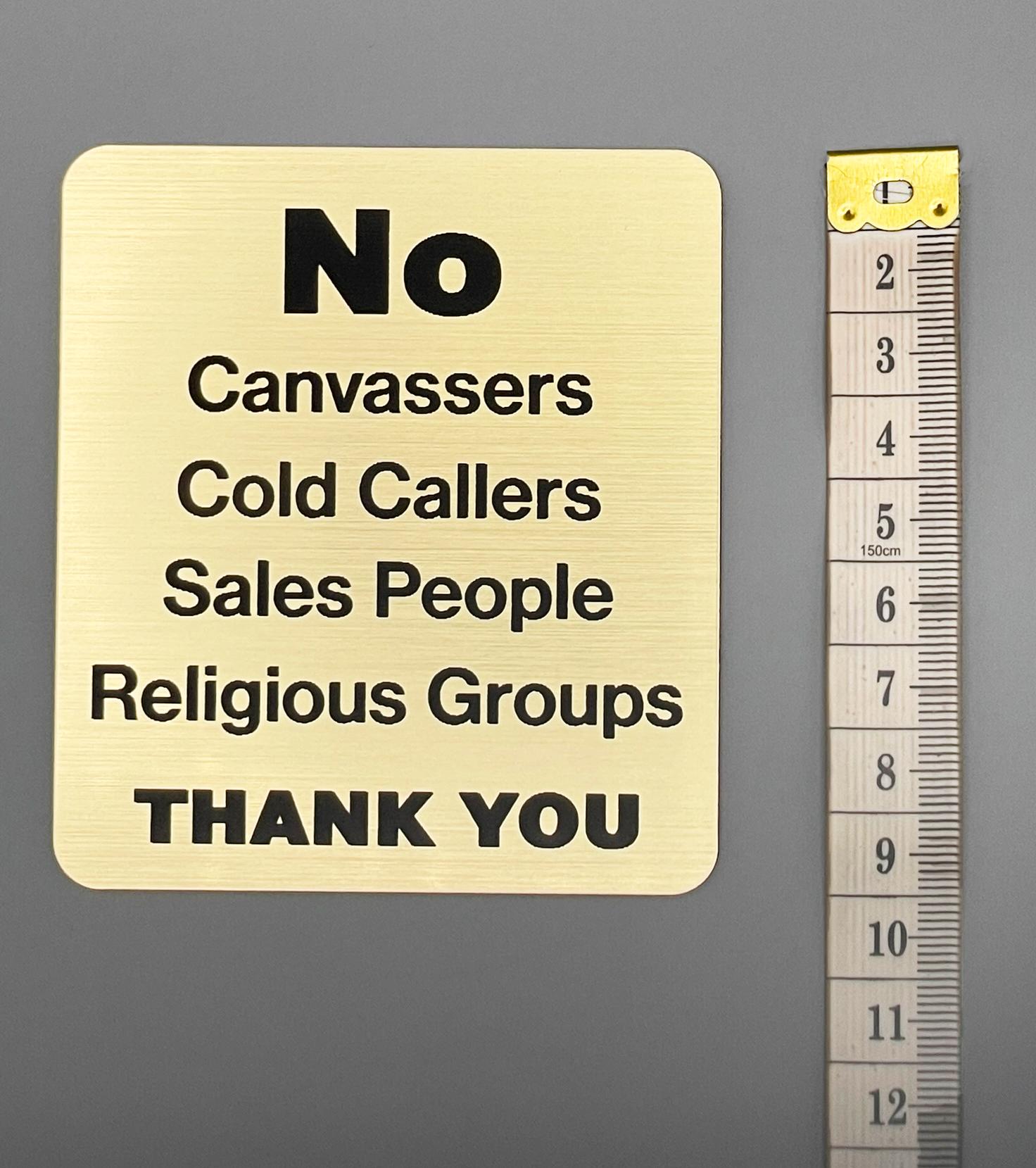 No Cold Callers Sign – Self‑adhesive Front Door Plaque – Brushed Gold ...