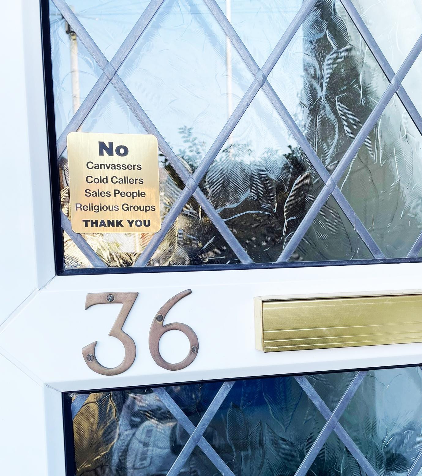 No Cold Callers Sign – Self‑adhesive Front Door Plaque – Brushed Gold ...