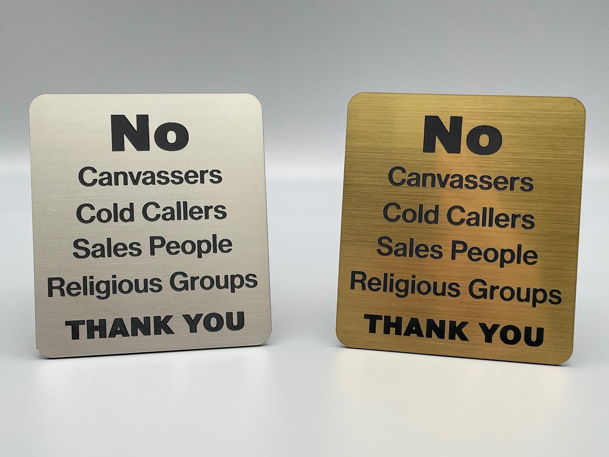 No Cold Callers Sign – Self‑adhesive Front Door Plaque – Brushed Gold ...