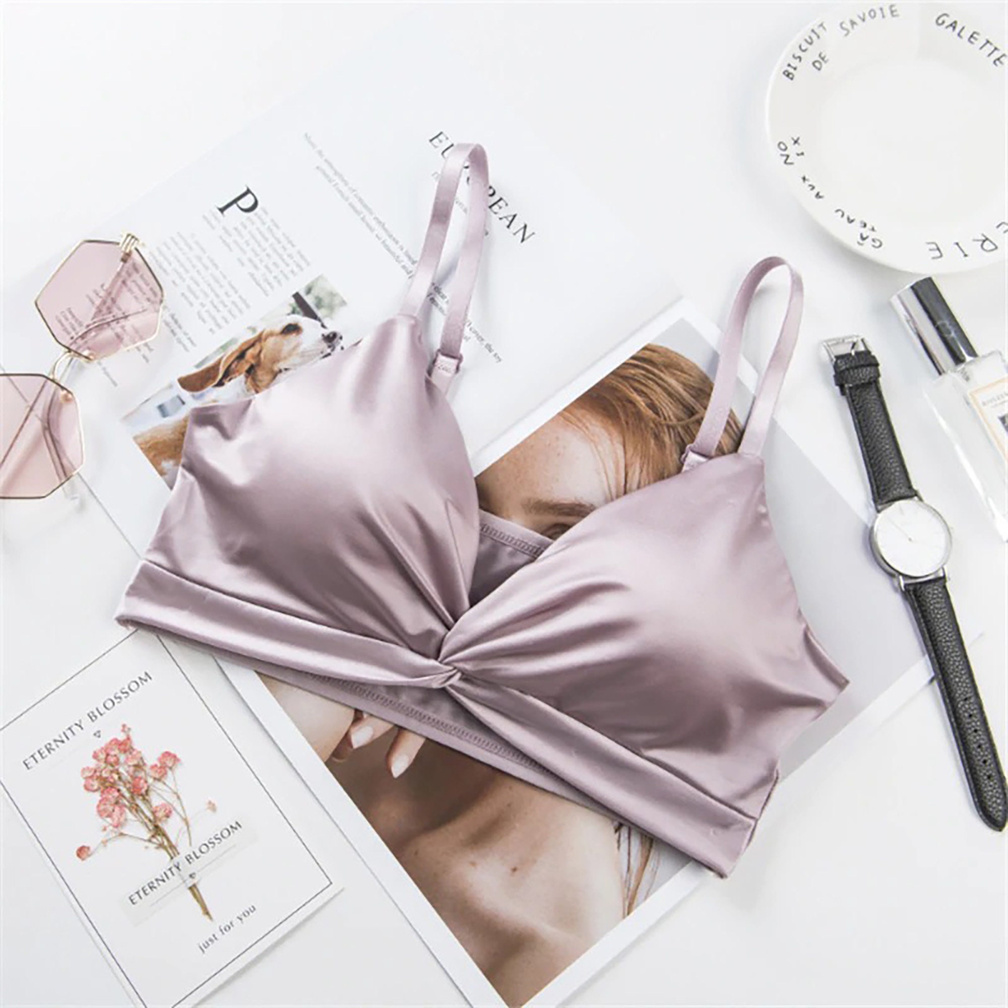 Sexy Silk Satin Bra Cute Bralette Seamless Push Up Bra Soft Etsy