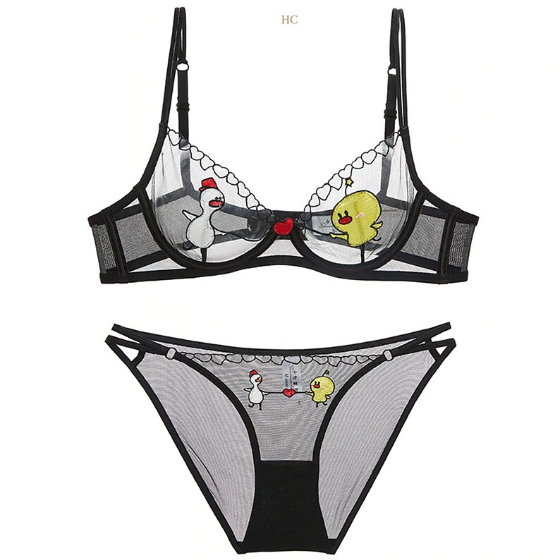 Cute And Sexy See Through Bra And Panty 2pc Set Cartoon Bra Etsy