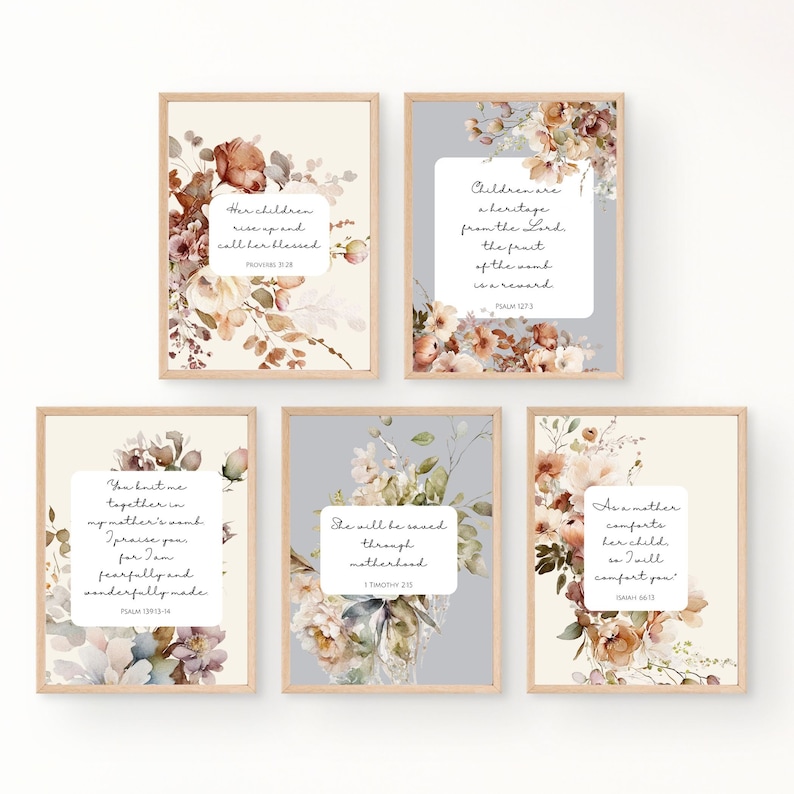 Christian Motherhood Floral Printable Set of 5 Posters for - Etsy