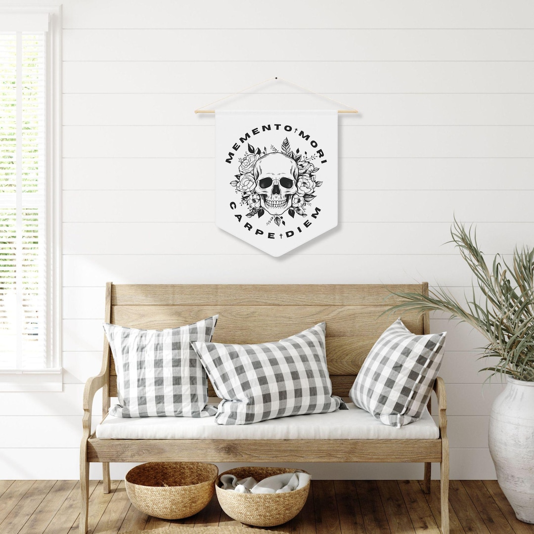Memento Mori Banner, Carpe Diem Pennant, Skull Flowers Wall Hanging ...