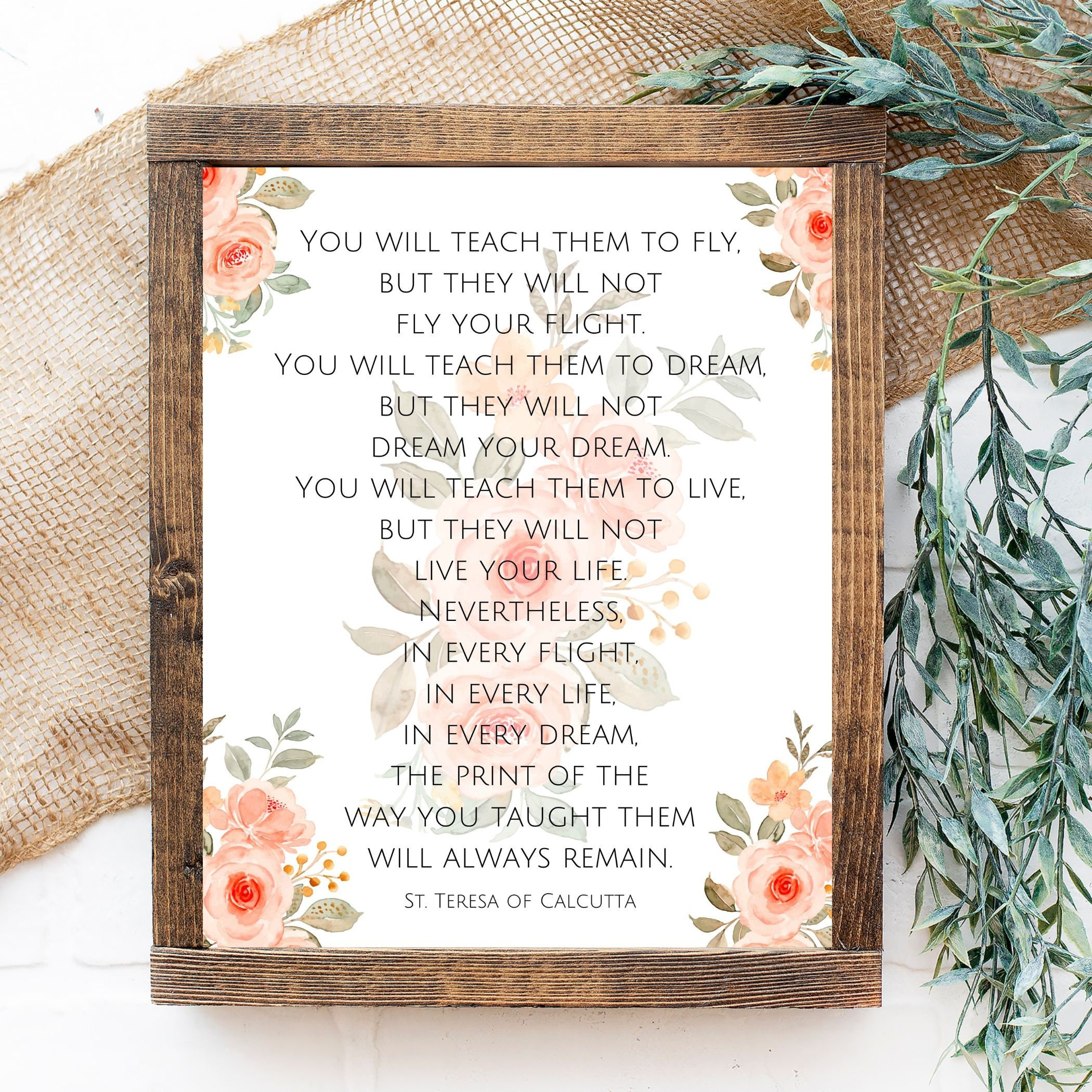 You Will Teach Them to Fly Mother Teresa Quote Printable Catholic Wall ...