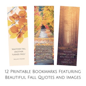 Printable Fall Bookmarks Set of 12 Autumn Bookmarks Literary - Etsy