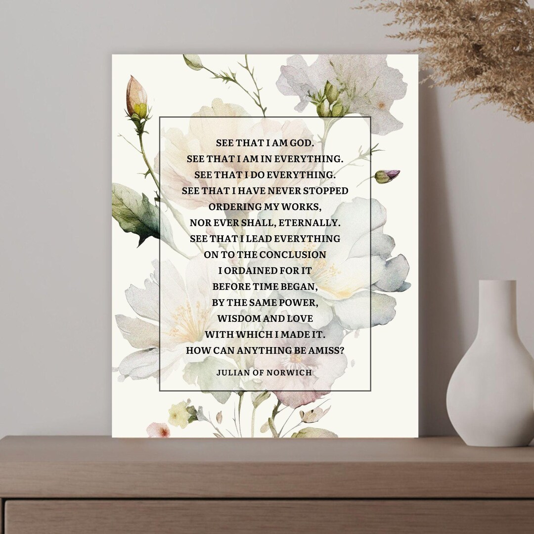 St Julian of Norwich Quote, Christian Canvas Art Print, Floral ...