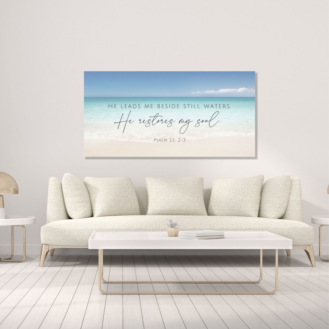 Psalm 23 Christian Canvas Art Print, He Leads Be Beside Still Waters ...