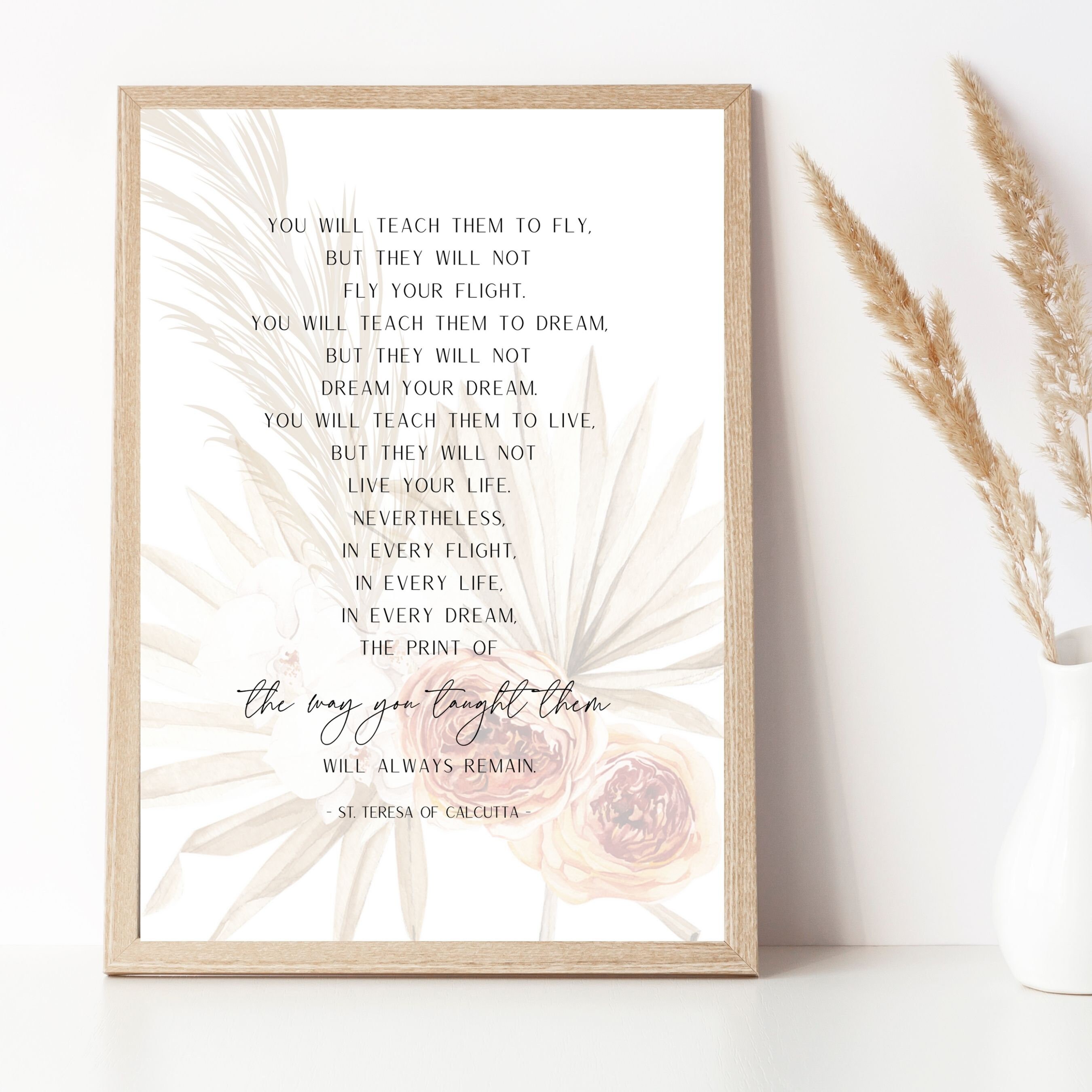 You Will Teach Them to Fly Boho Floral Digital Print, St Mother Teresa ...