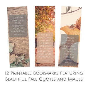 Printable Fall Bookmarks Set of 12 Autumn Bookmarks Literary - Etsy