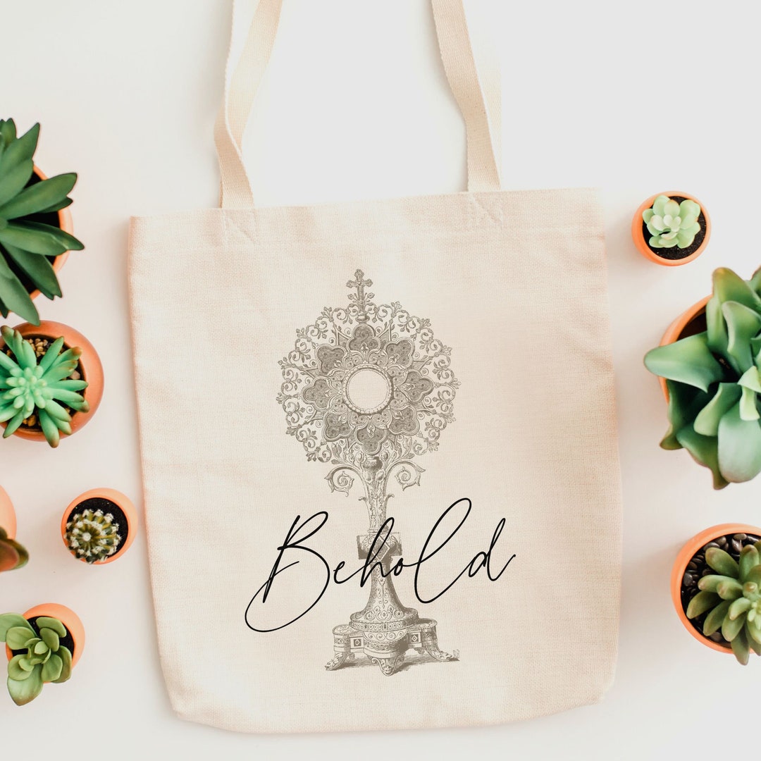 Behold Eucharistic Catholic Tote Bag, Mass Bag, Monstrance, Communion ...
