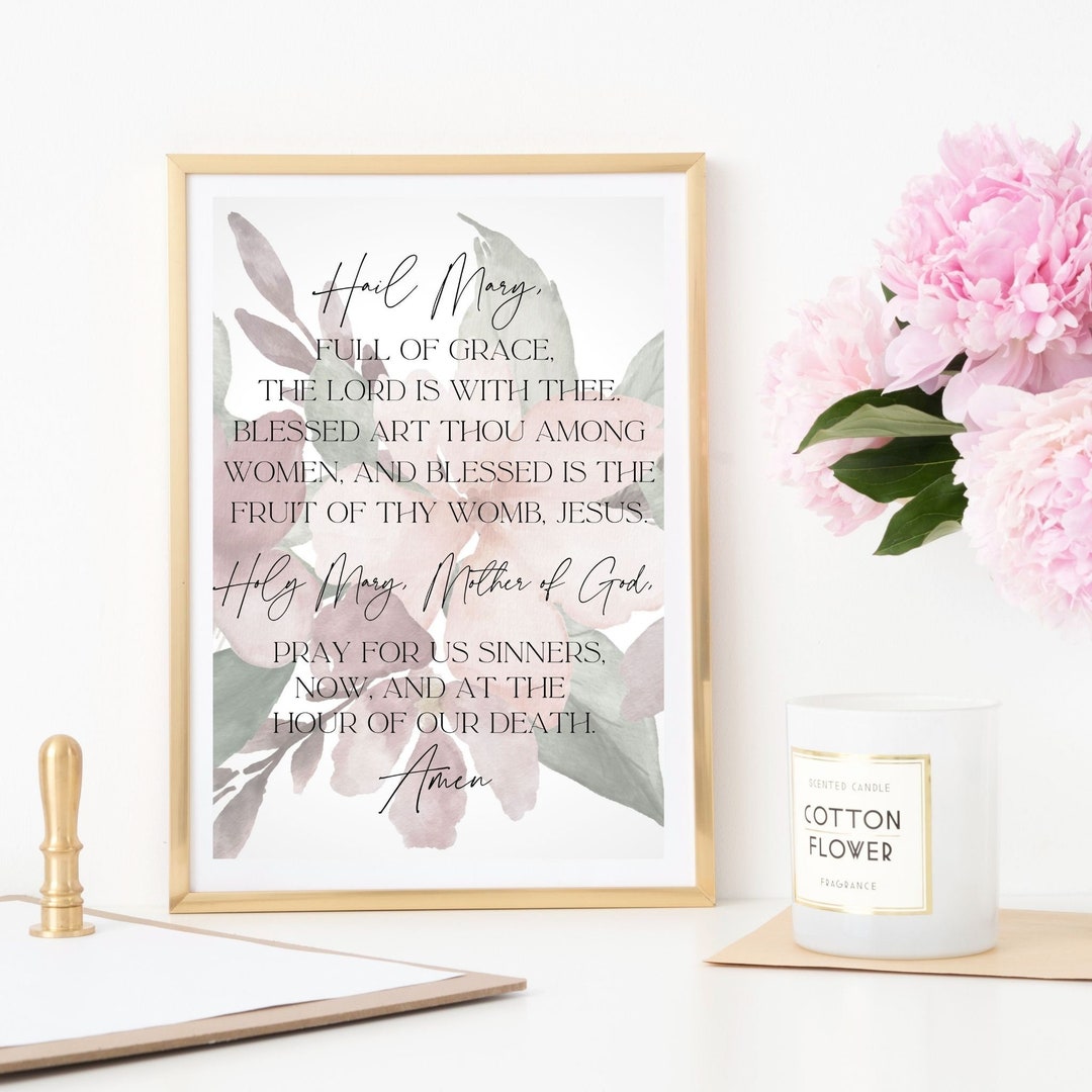 Hail Mary Printable Art, Digital Download, Catholic Prayer Printable ...
