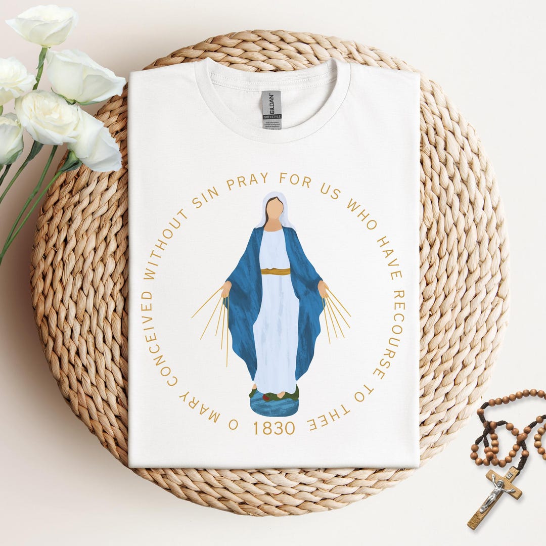 Miraculous Medal Tshirt, Catholic Shirt, Blessed Virgin Mary ...