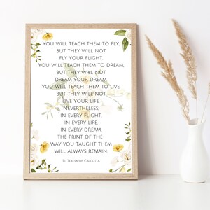Teacher Appreciation Printable You Will Teach Them to Fly Mother Teresa ...