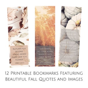 Printable Fall Bookmarks Set of 12 Autumn Bookmarks Literary - Etsy