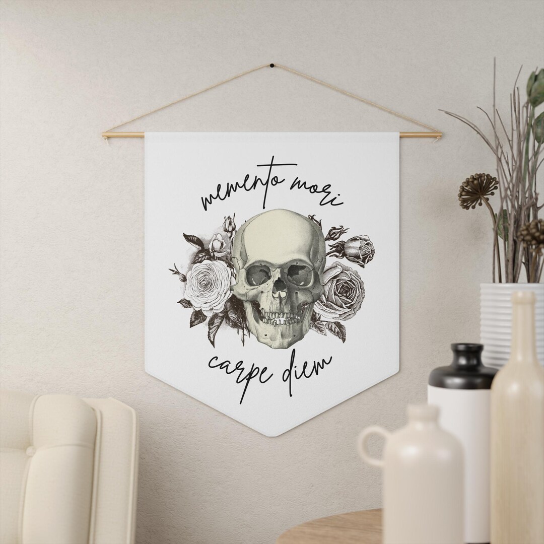 Memento Mori Banner, Carpe Diem Pennant, Skull Flowers Wall Hanging ...