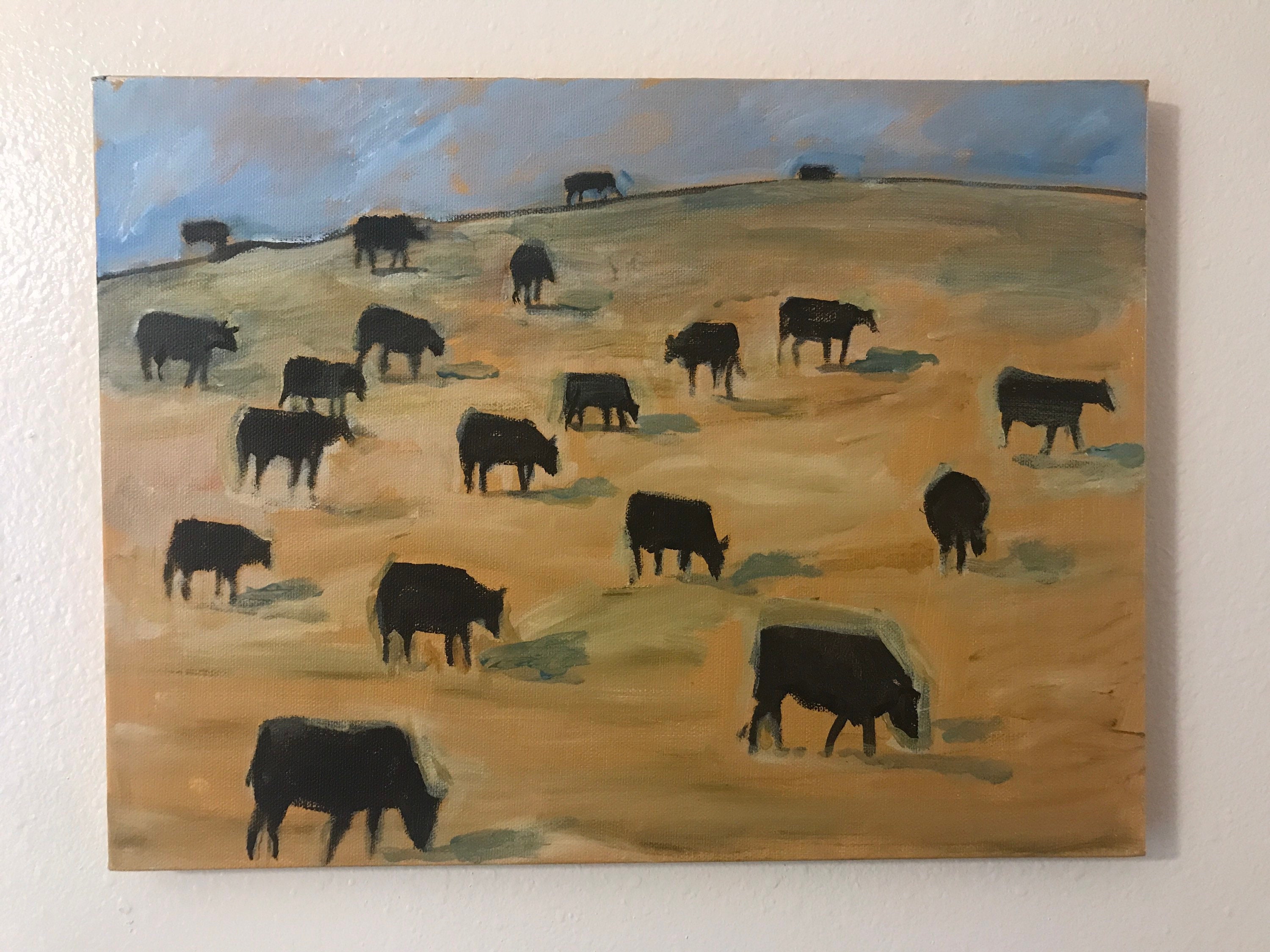 Black Angus Cattle on Hillside in California acrylic painting | Etsy