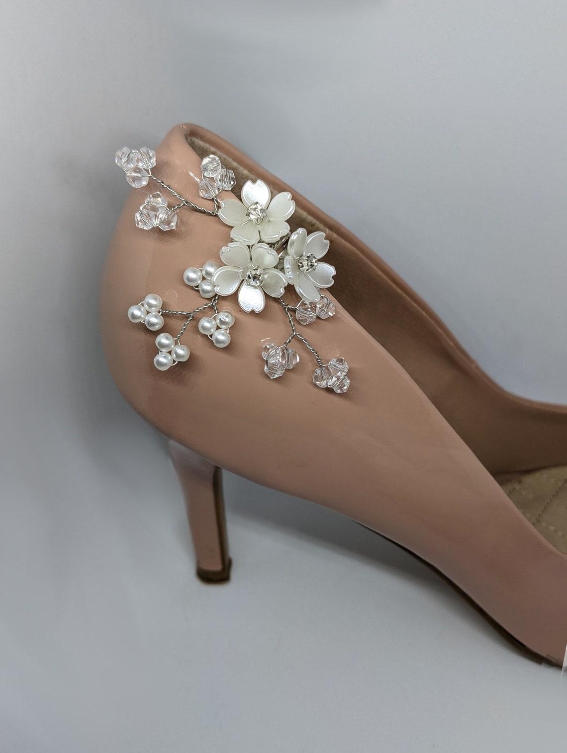 Bridal Floral Shoe Clips pair Faux Pearl and Crystal - Etsy
