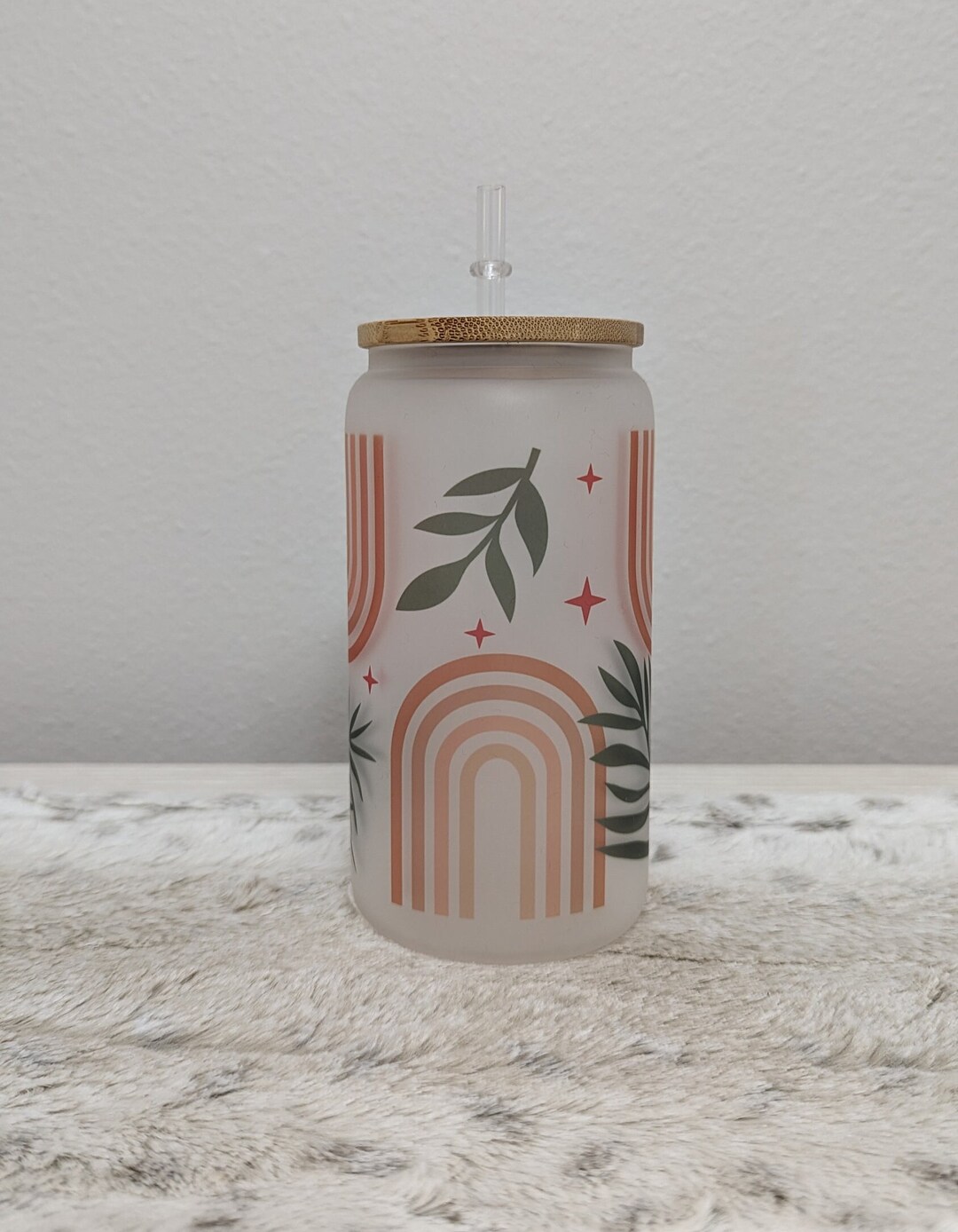 Rainbow Frosted Glass Cup, Pink Rainbow Iced Coffee Cup, Libbey Cup ...