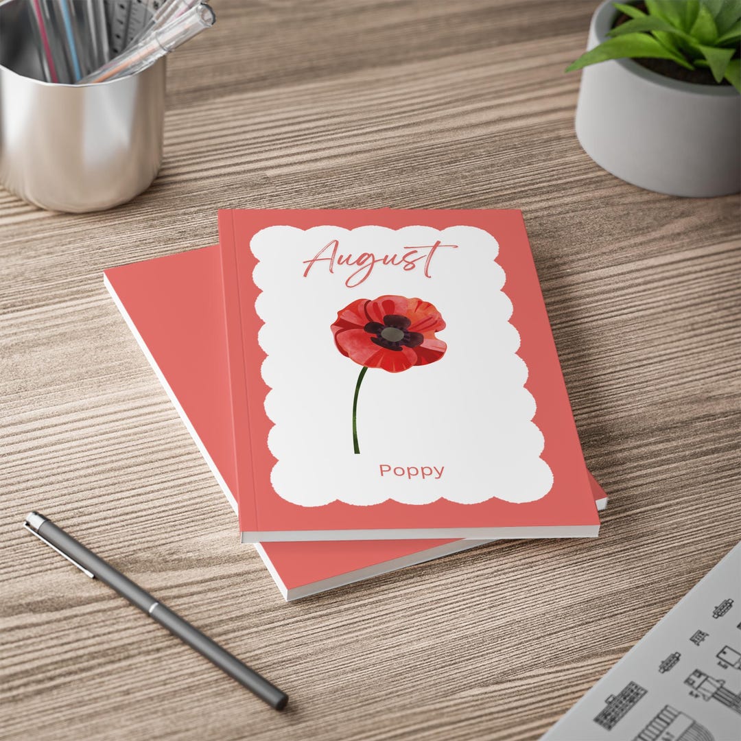 August Birth Flower Notebook, Red Poppy Notepad, A5 Softcover ...