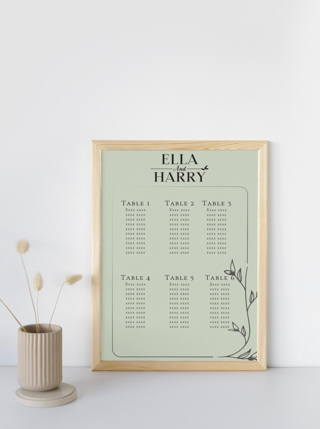 Sage Green Wedding Table Seating Plan Chart Template, Digital Instant ...