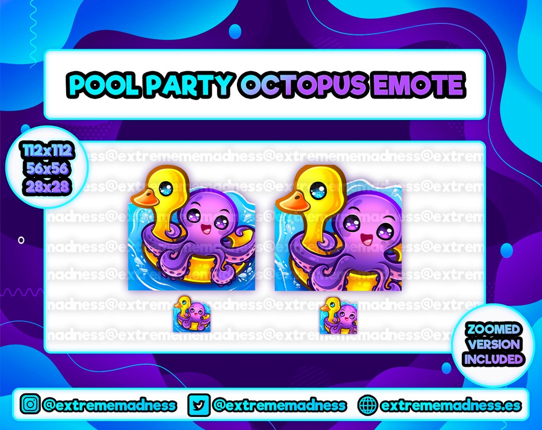 Pool Party Octopus Twitch Emotes Discord Youtube Stream Hi Kawaii Cute ...