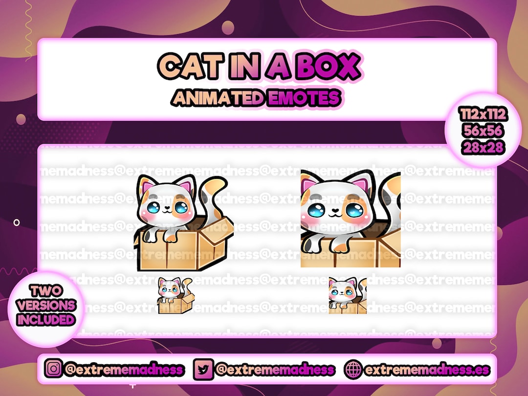 Cat in a Box Twitch Animated Emote Discord Streamer Cute Kawaii Party ...