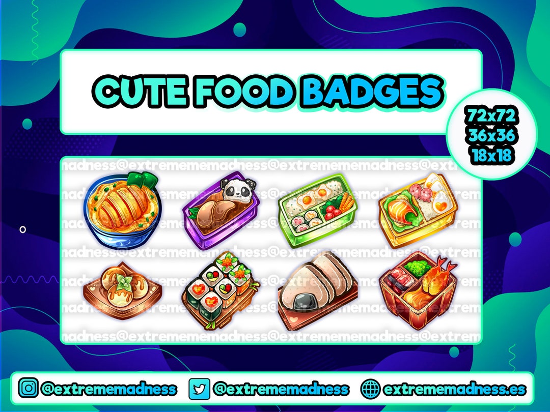 X8 Cute Food Sub Badges Cheer Bit Badges for Twitch Stream Discord ...