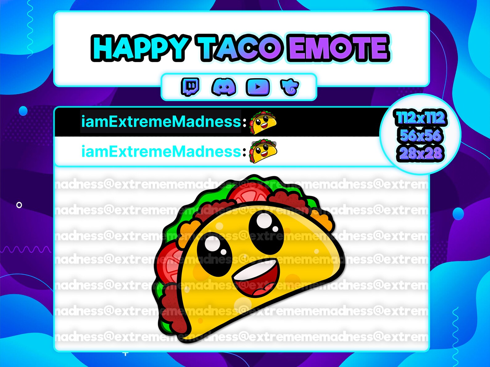 Happy Taco Twitch Emote Discord Food Streamer Cute Kawaii | Etsy