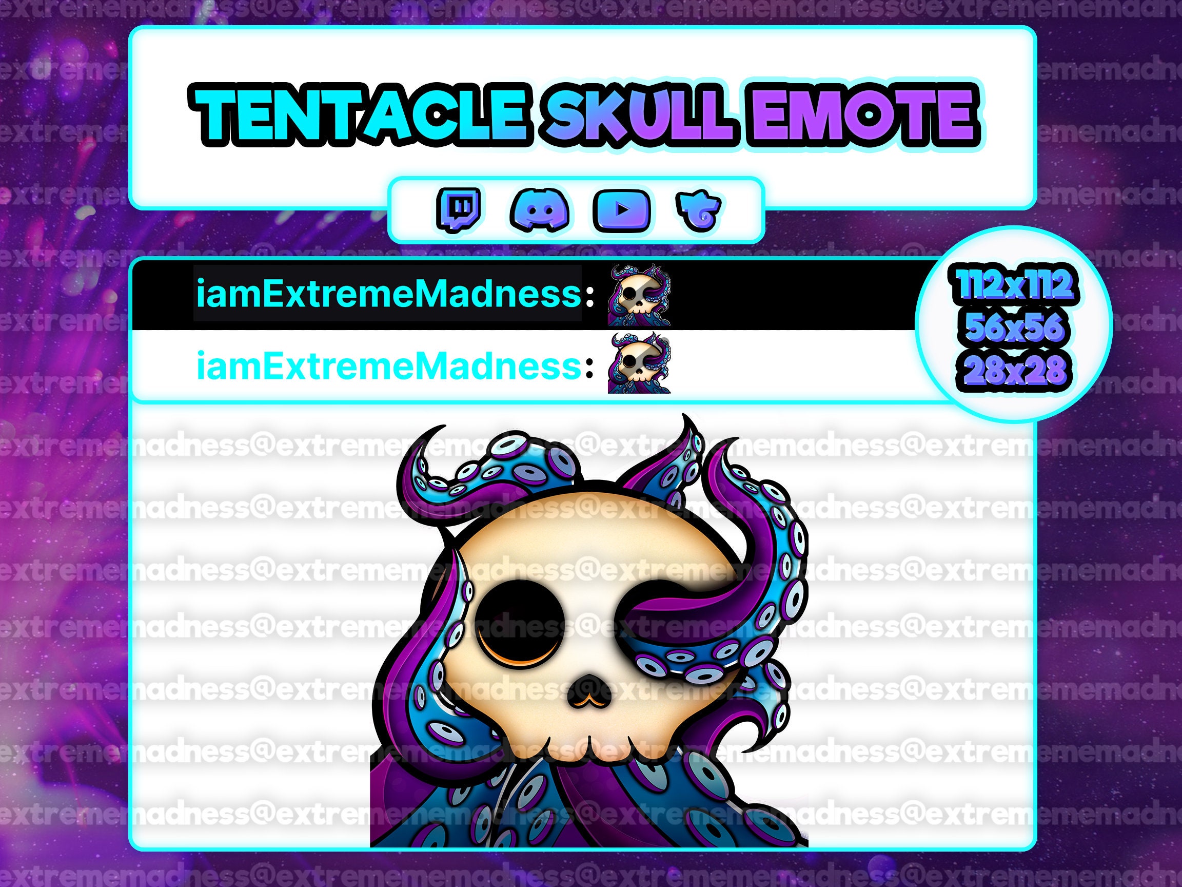 Tentacle Skull Twitch Emote Discord Youtube Stream Horror | Etsy