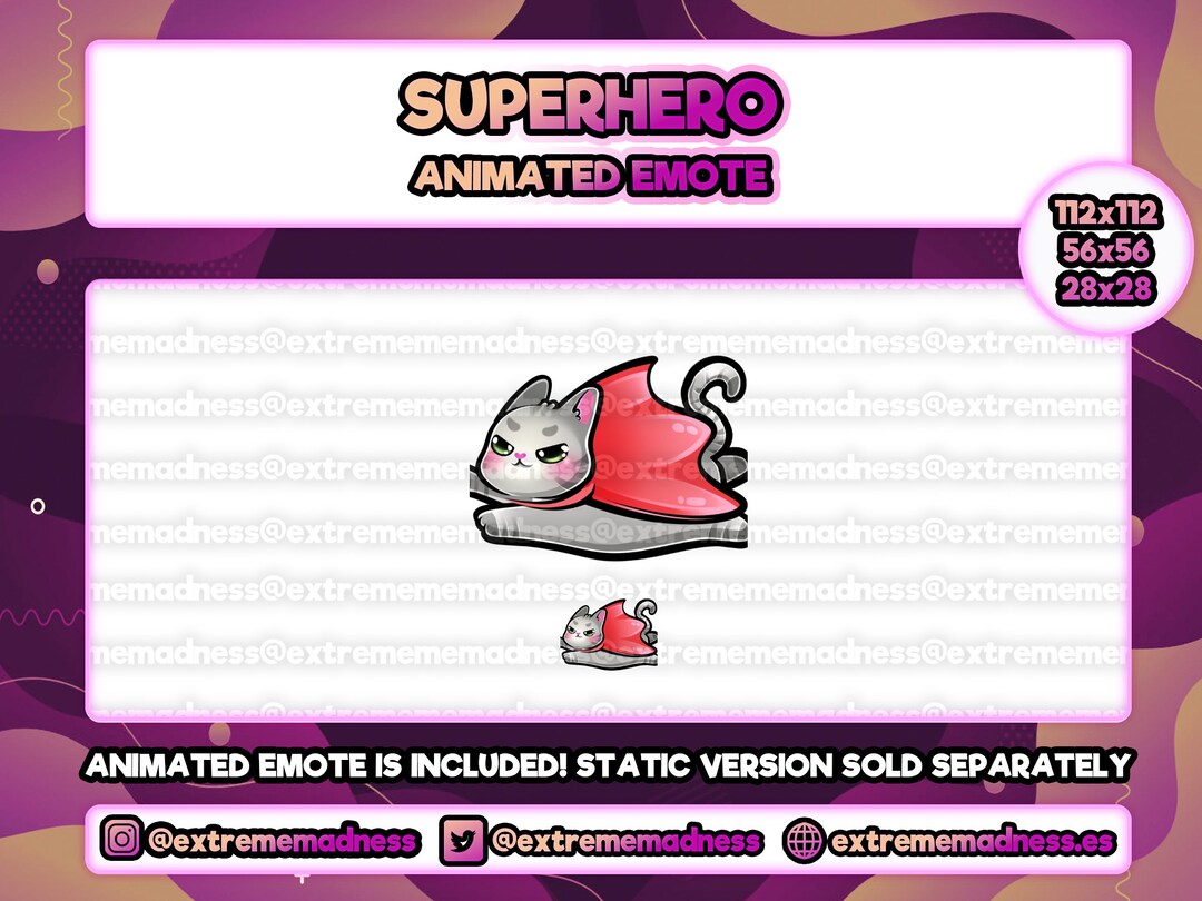 Gato superhéroe Twitch Animado Emote / Discord / Youtube / Streamer ...