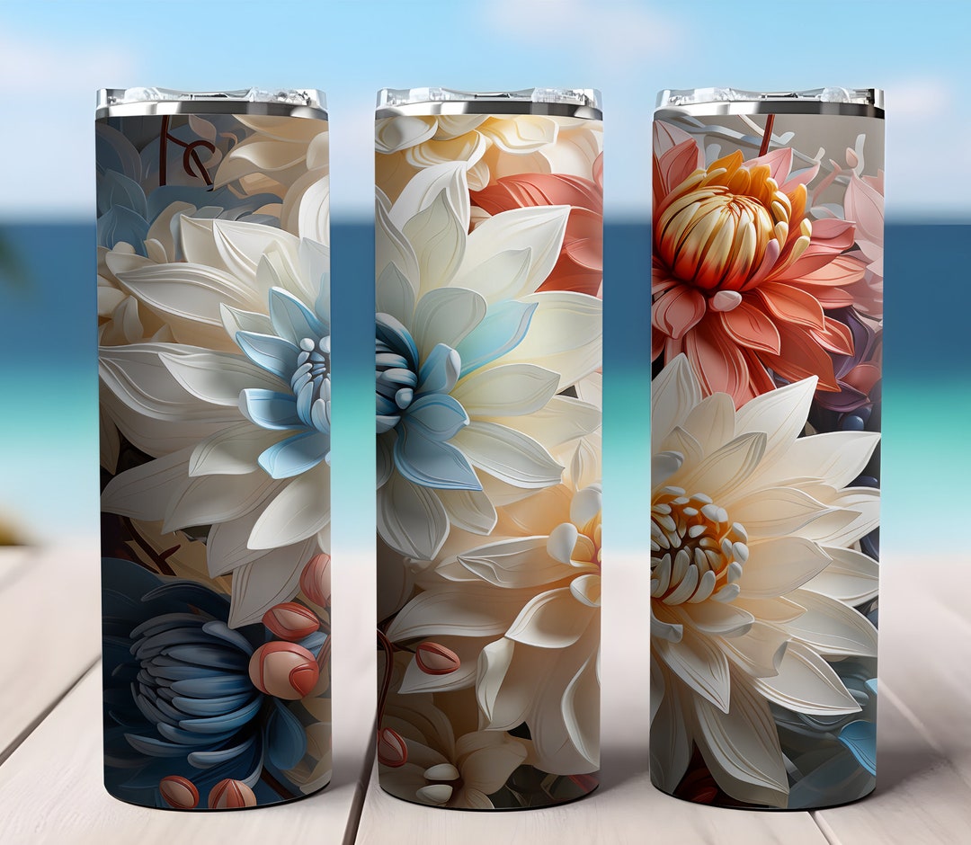 Tumbler 3D Floral Design Skinny Straight 20oz Tumbler 3D Flower Design ...