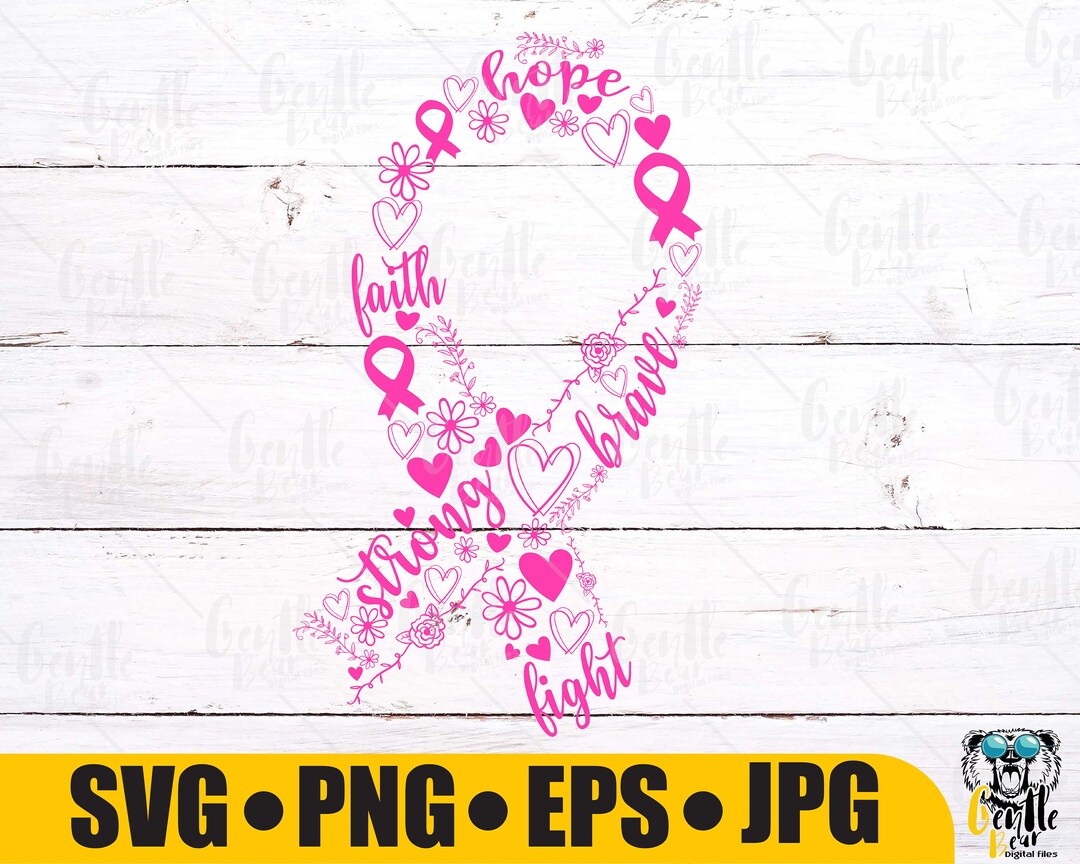 Breast Cancer Awareness Ribbon SVG: Hope, Faith, Brave Digital Download ...