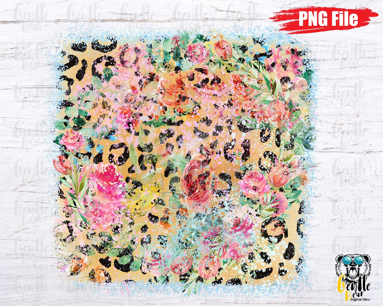 Leopard Flowers Background Sublimation Design, Leopard Print Watercolor ...