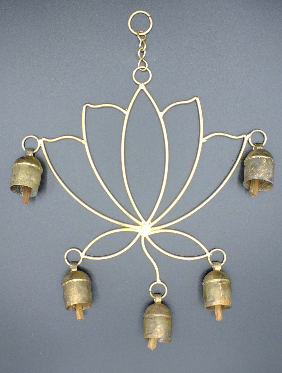 Handmade Copper Coated Lotus Shaped Wind Chime With Hanging Bells. - Etsy