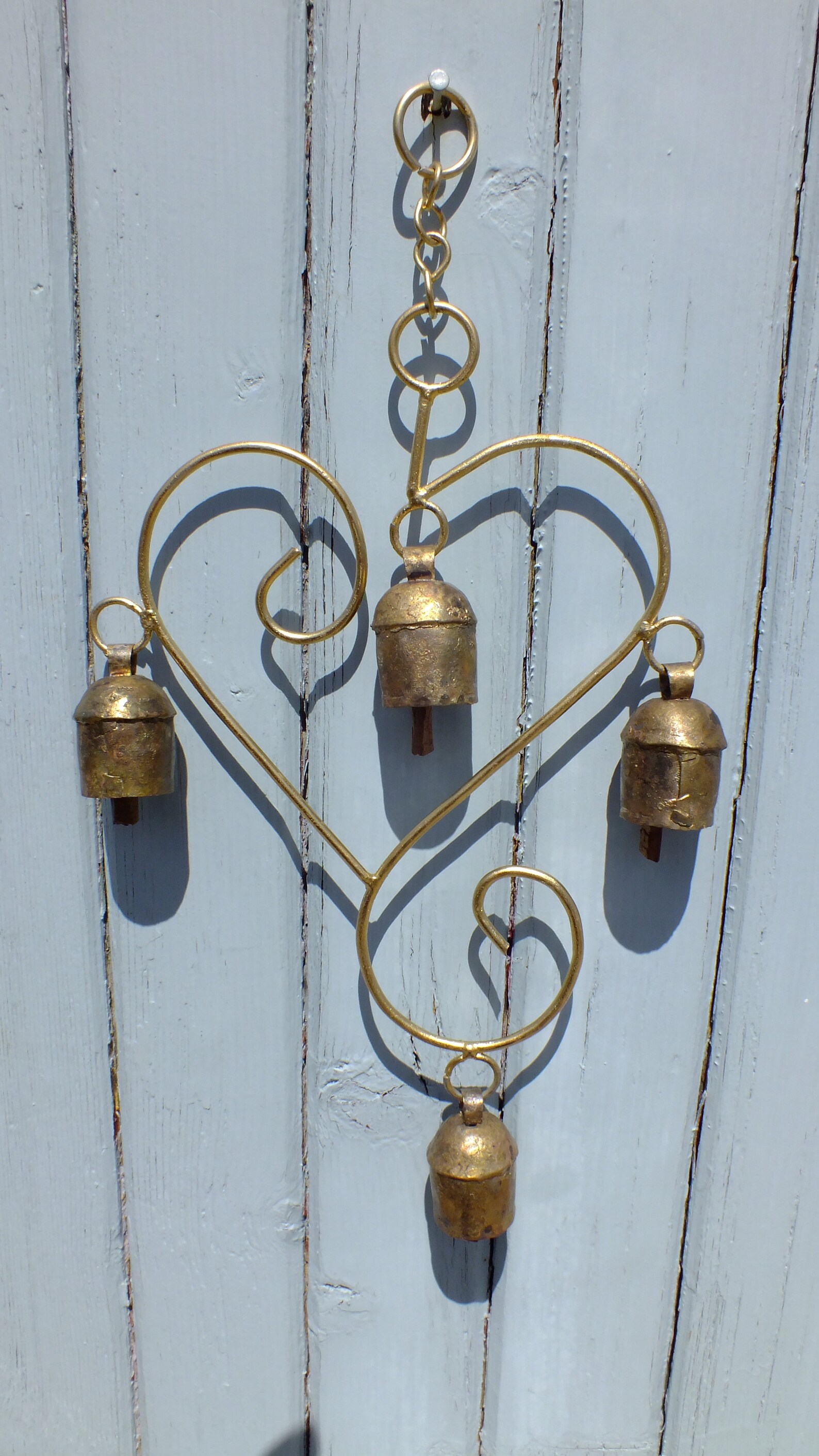 Handmade Copper-coated Heart-shaped Wind Chime With Hanging Bells ...