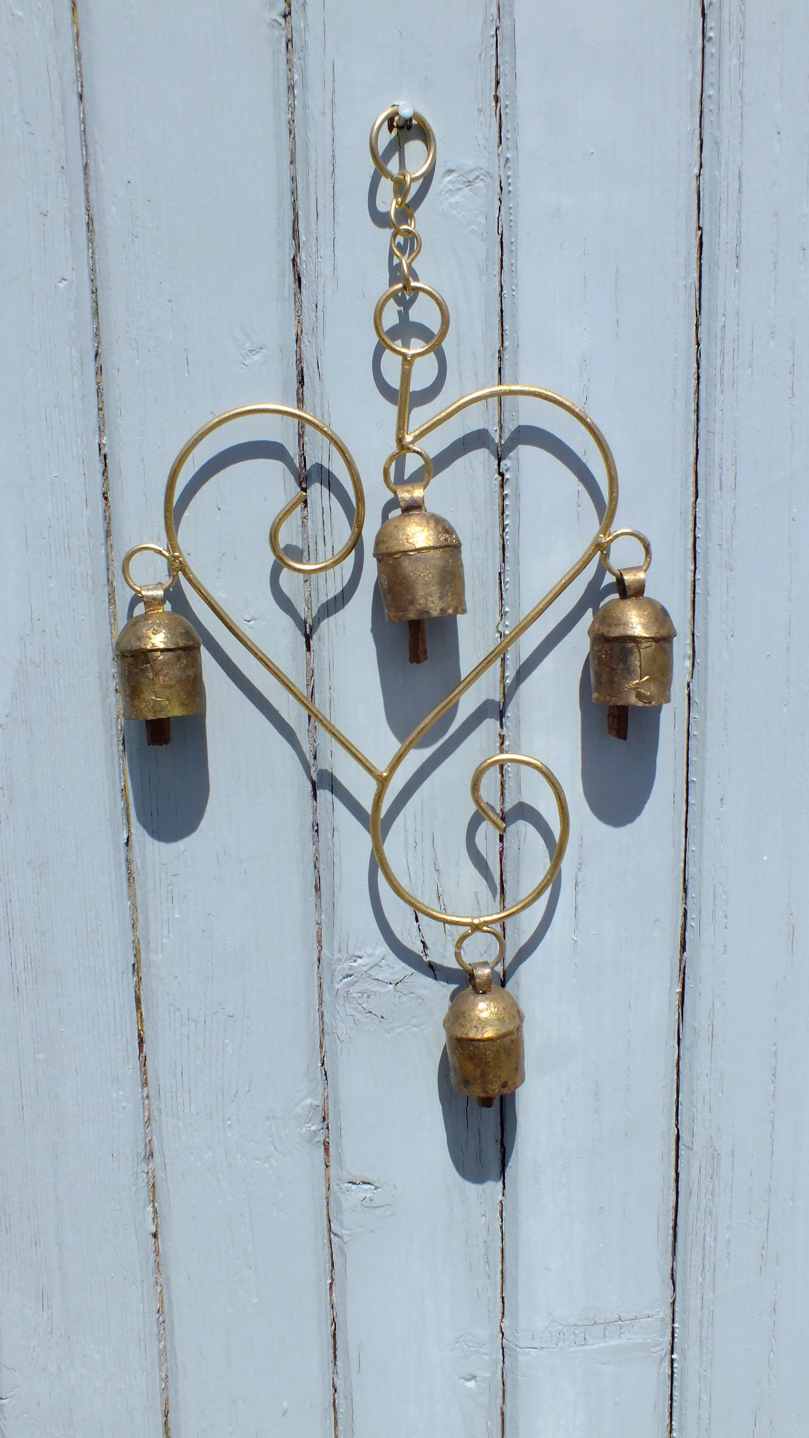 Handmade Copper-coated Heart-shaped Wind Chime With Hanging Bells ...