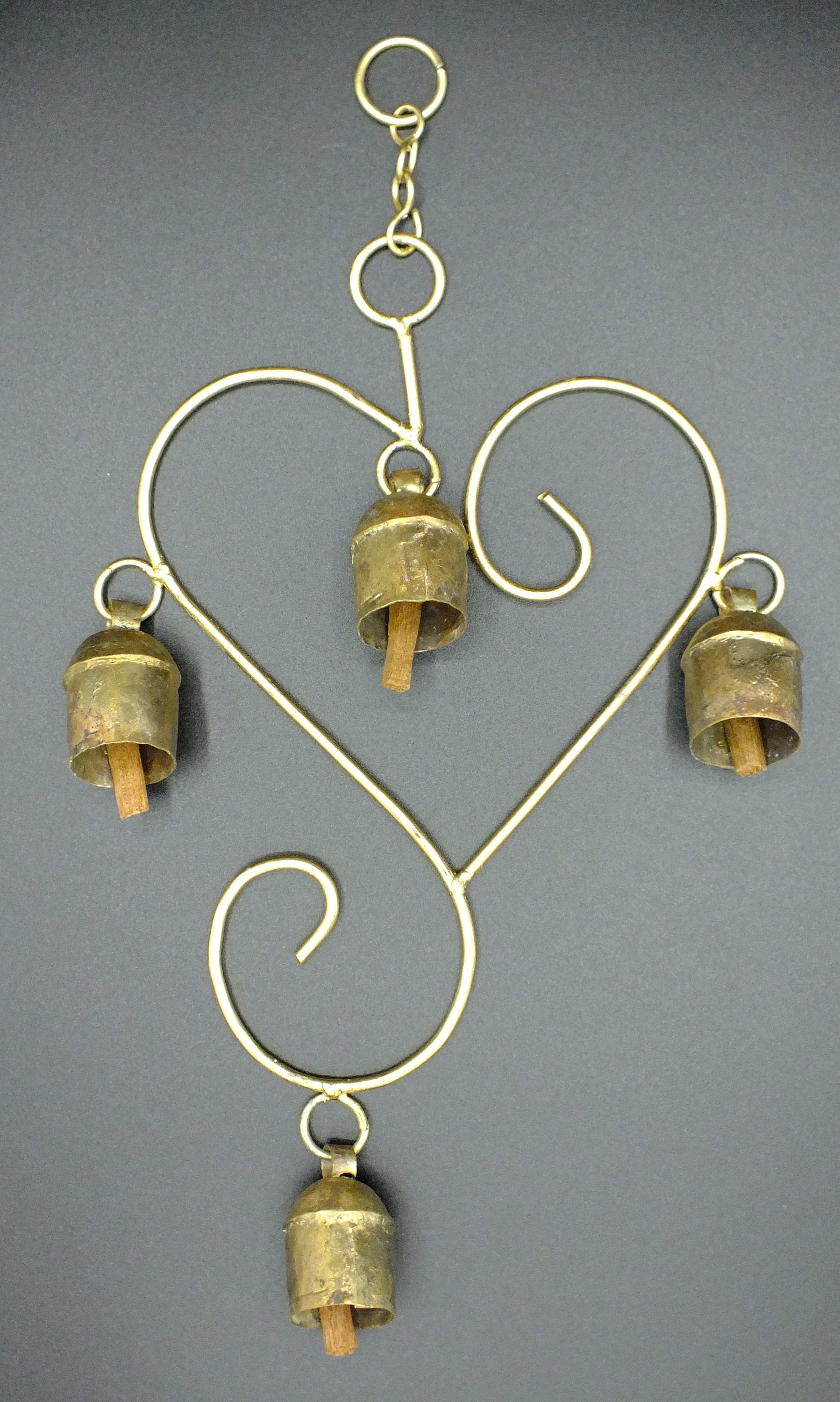 Handmade Copper-coated Heart-shaped Wind Chime With Hanging Bells ...