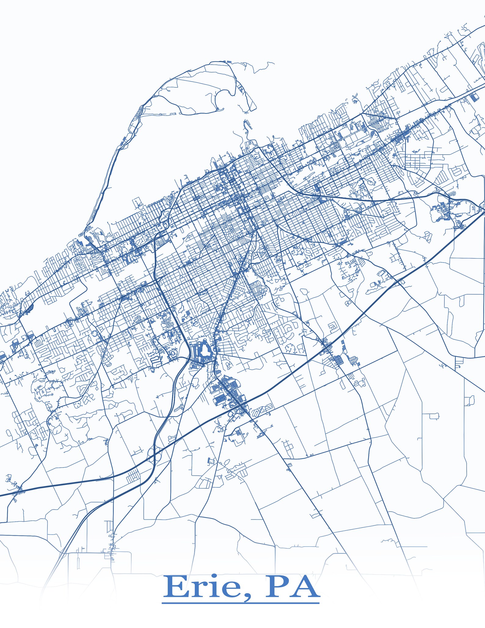 Colored Map of Erie PA and All Its Roads - Etsy UK