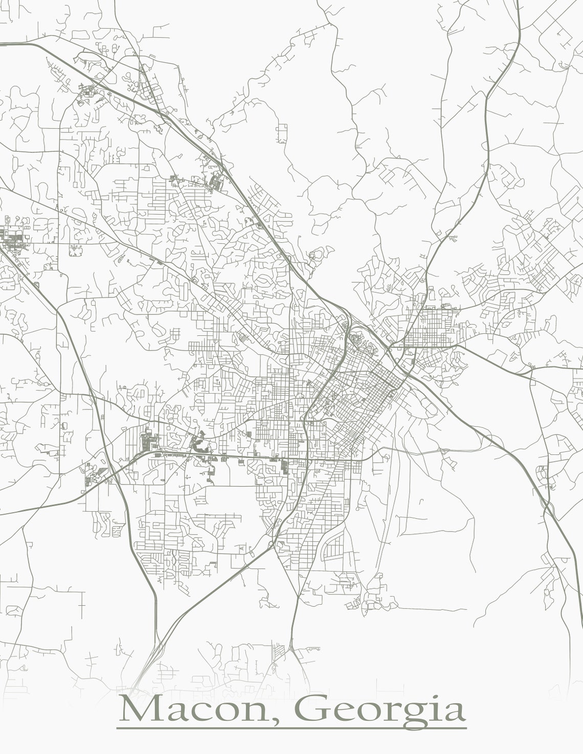 Colored Map of Macon Georgia and all its Roads | Etsy